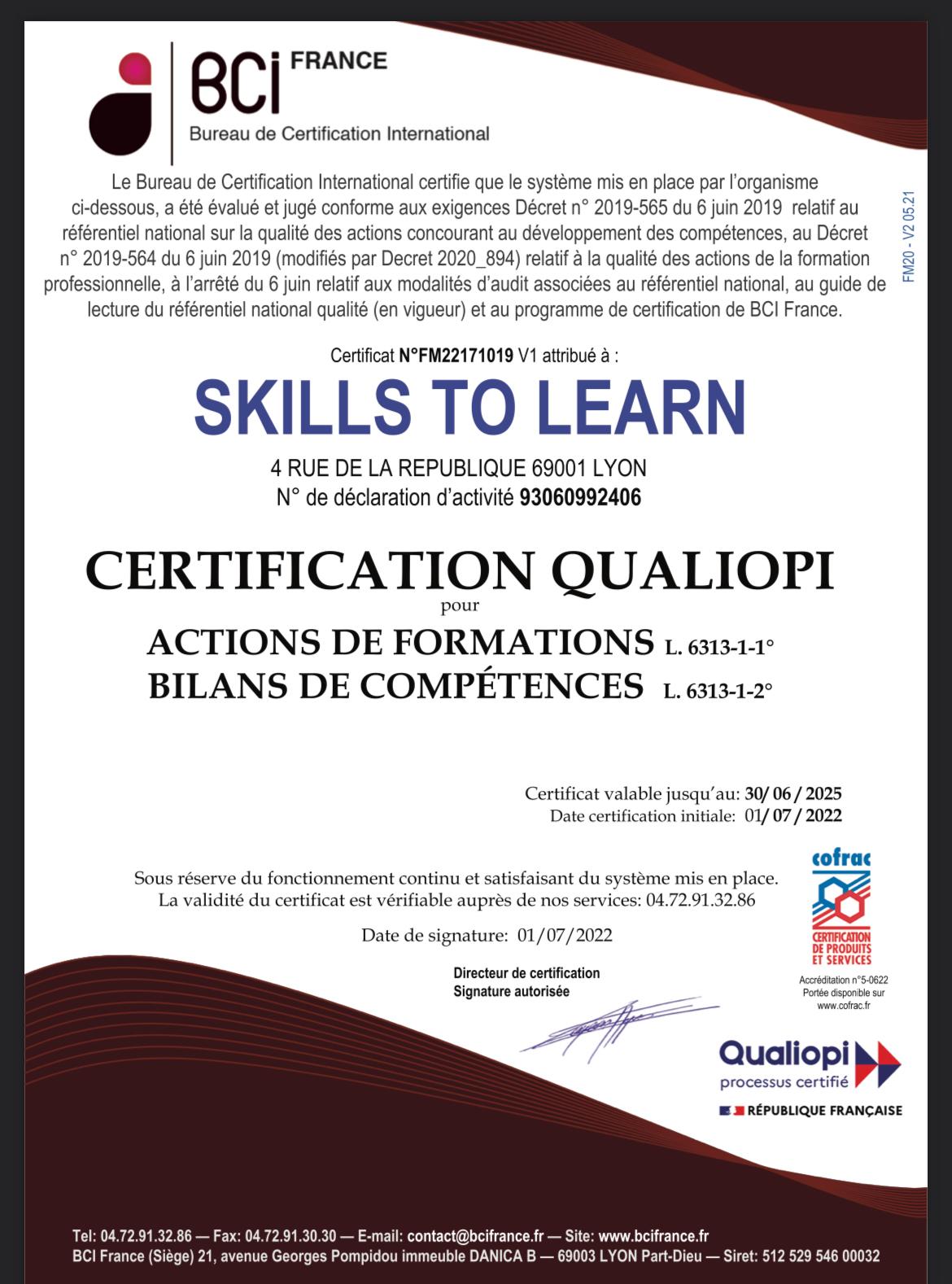 Règlement intérieur - SKILLS TO LEARN - Organisme de formation